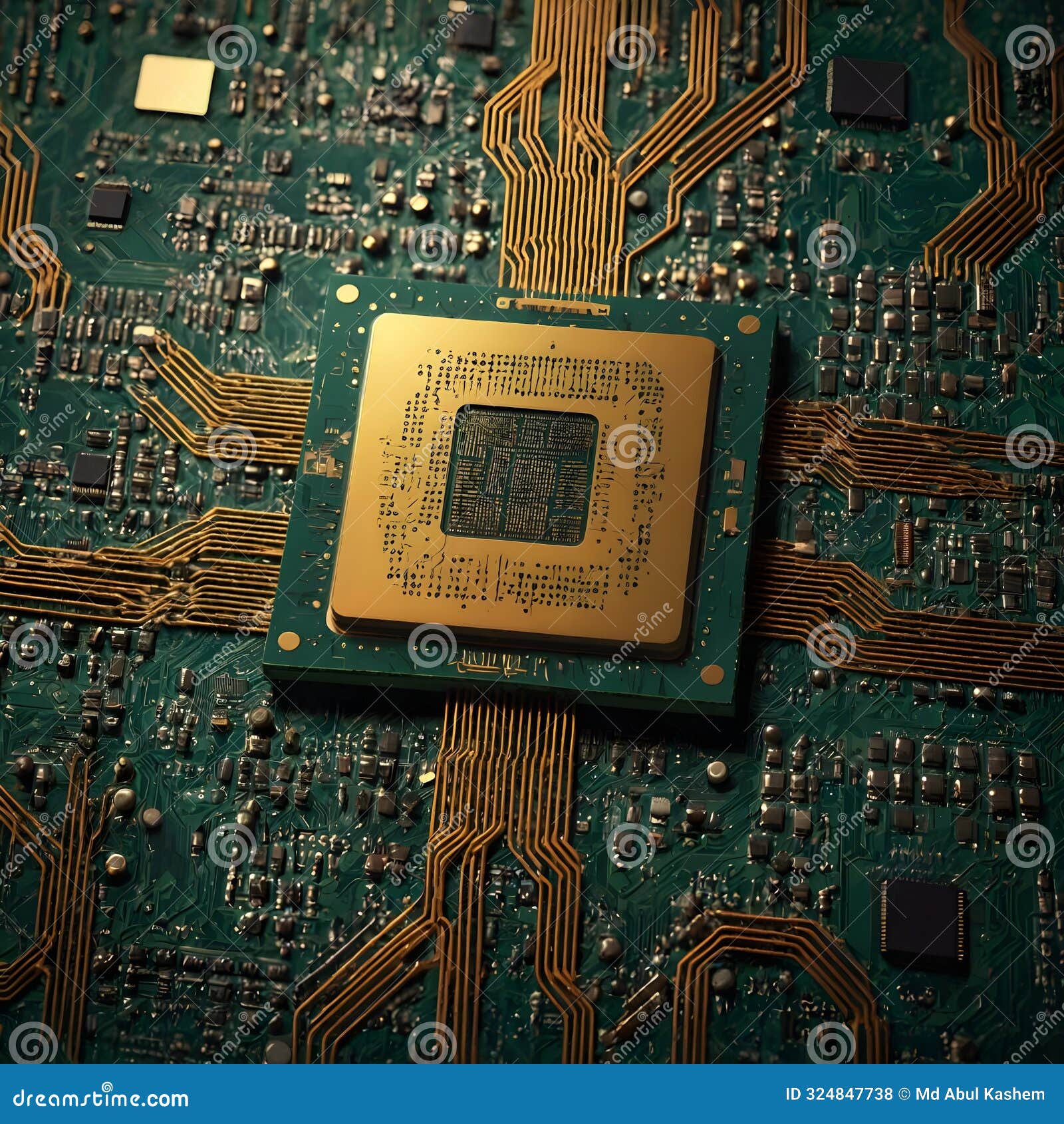 Futuristic Microchip Processor with Lights. Stock Illustration - Illustration of architecture ...