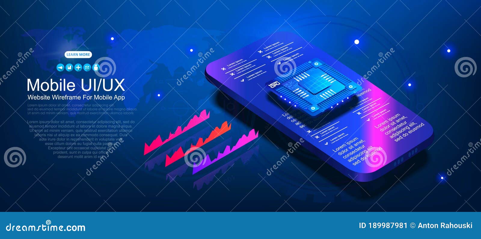 Futuristic Microchip Processor for Mobile Phone on Blue Background ...