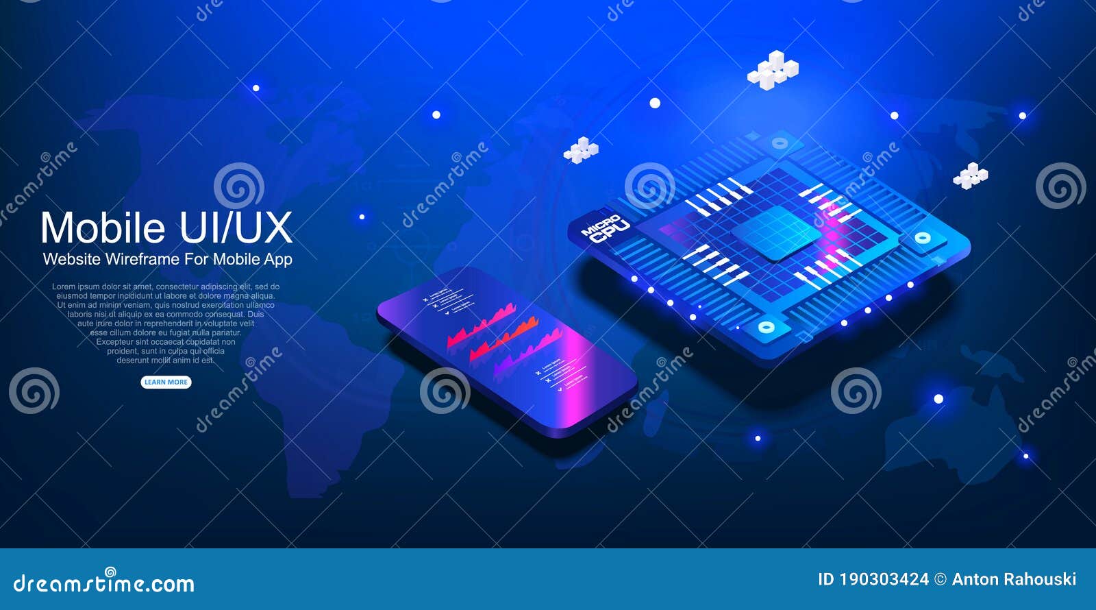 Futuristic Microchip Processor with Mobile Phone on Dark Blue ...