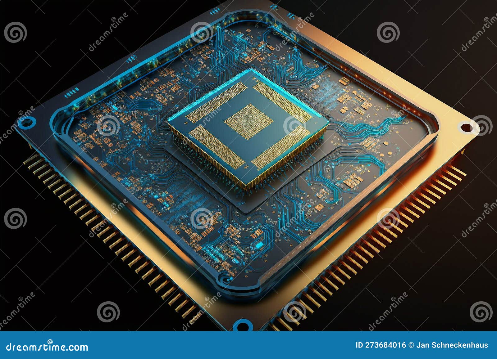 Futuristic Microchip Processor Quantum Computer Big Data Processing