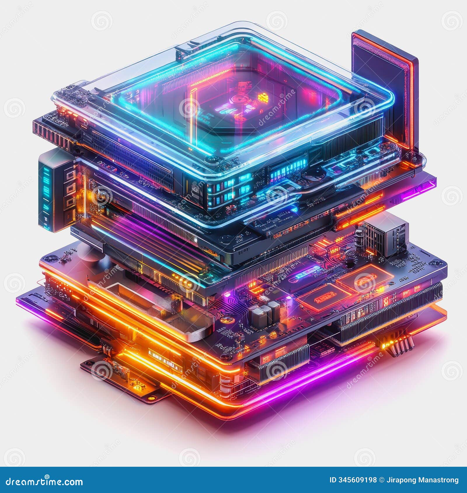 Futuristic Microprocessor Design with Vibrant Neon Colors and Layers Showcasing Advanced ...