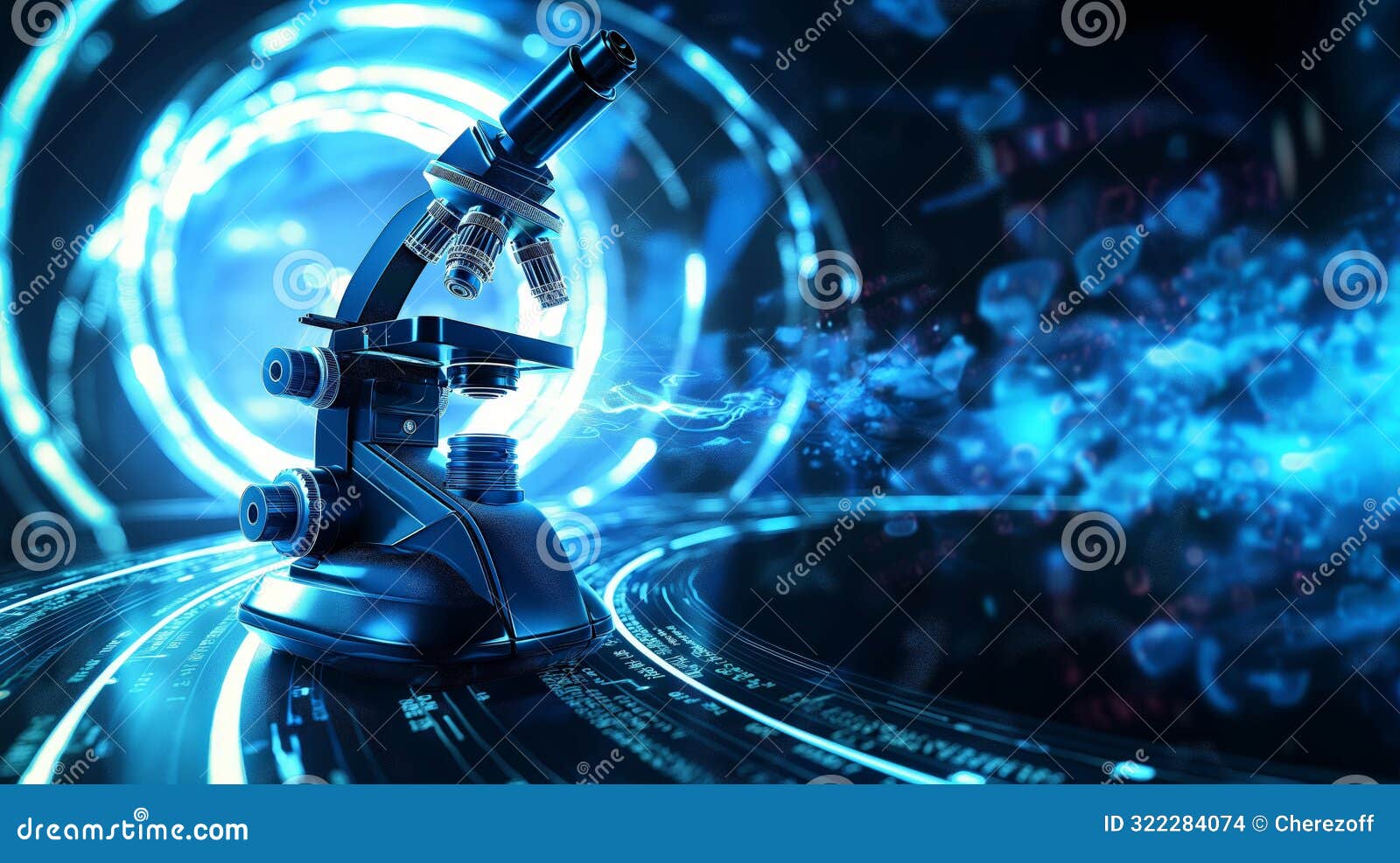 Futuristic Microscope with Digital and Blue Light Effects Stock Photo ...