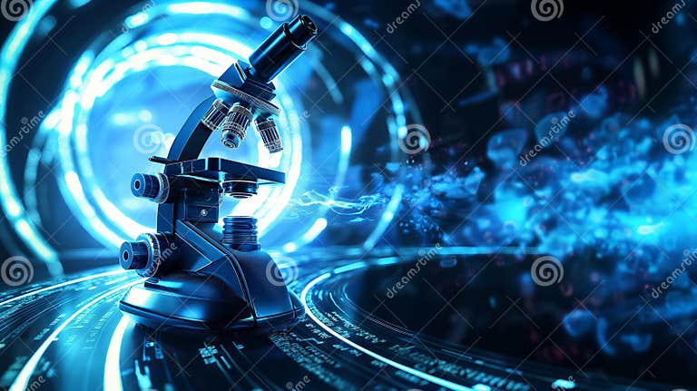 Futuristic Microscope with Digital and Blue Light Effects Stock Photo ...