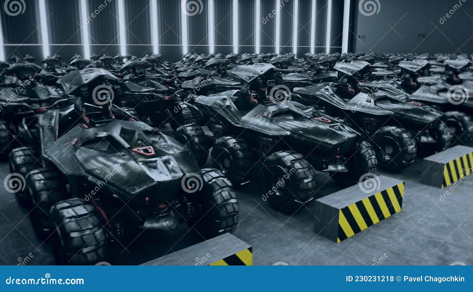 Futuristic Military Tanks in Military Base. 3d Rendering. Stock ...