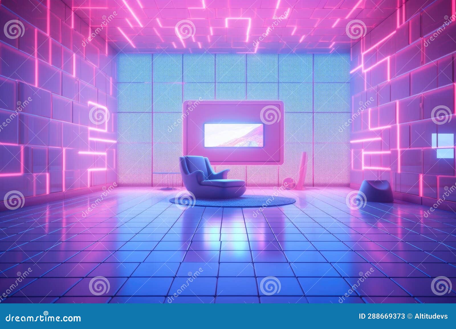 Futuristic Minimal Room with Holographic Displays Stock Illustration ...