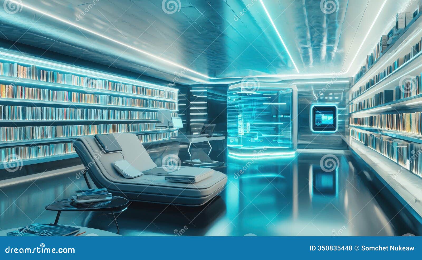 Futuristic Minimalist Library Design Featuring Digital Touch Innovative ...