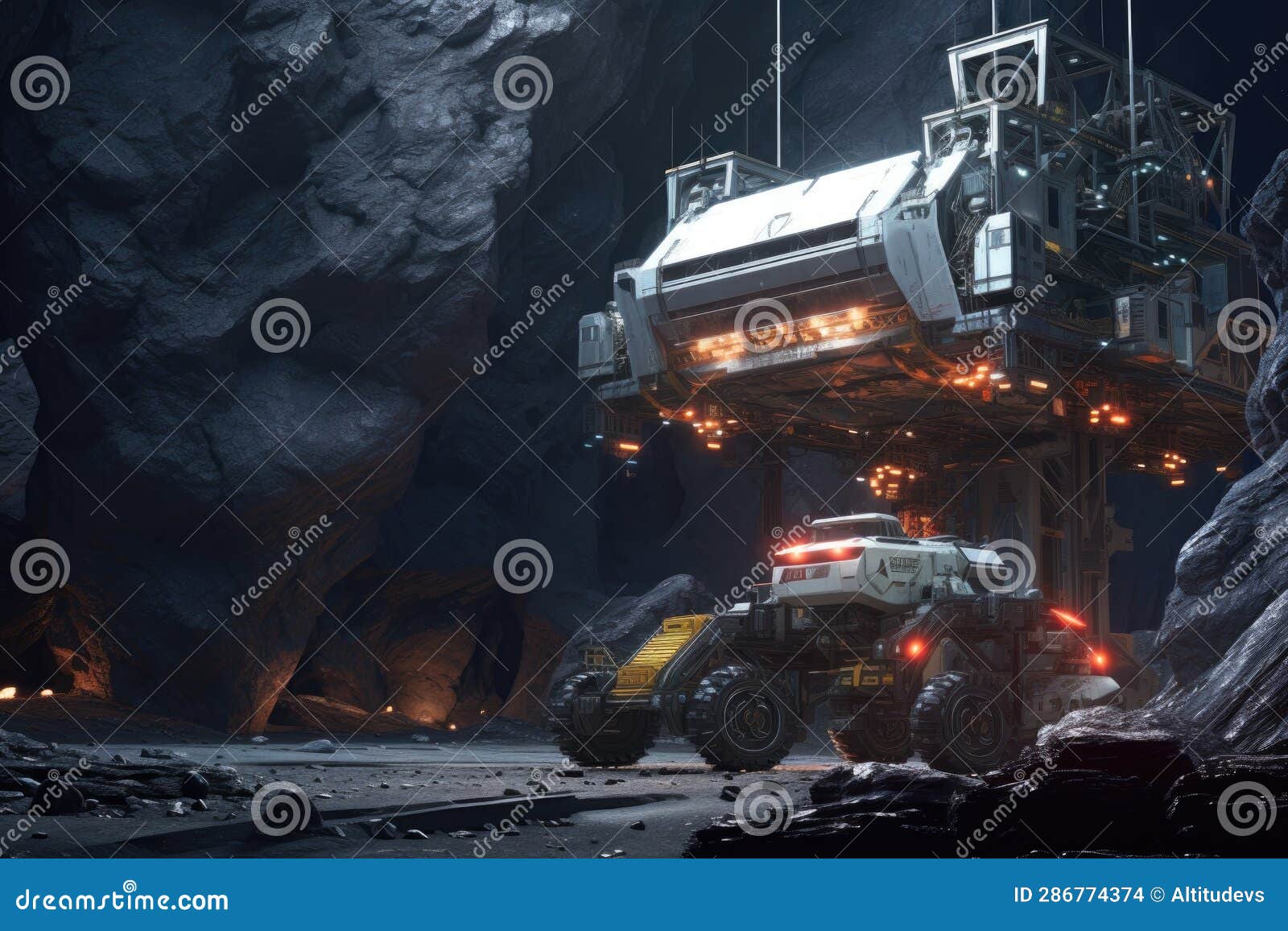 Futuristic Mining Equipment on Asteroid Surface Stock Illustration ...