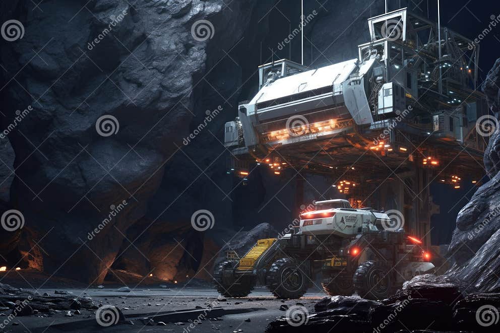 Futuristic Mining Equipment on Asteroid Surface Stock Photo - Image of ...