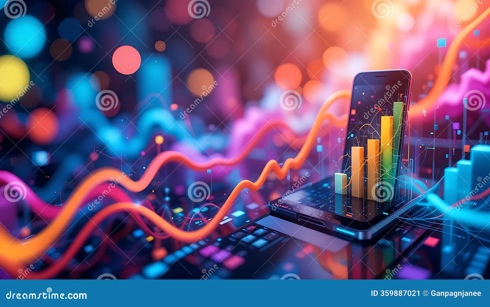 Smartphone With Infographic, Graph And Diagram On Screen. Statistical ...