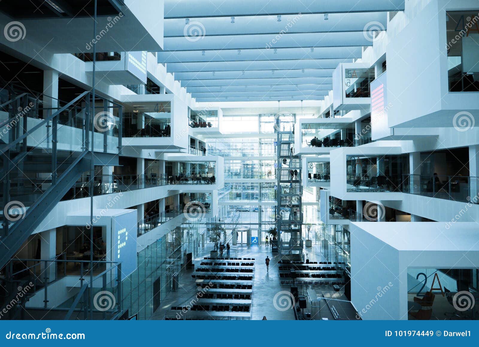 Futuristic Modern Architecture, Cubicles and Bricks Interioor Editorial ...