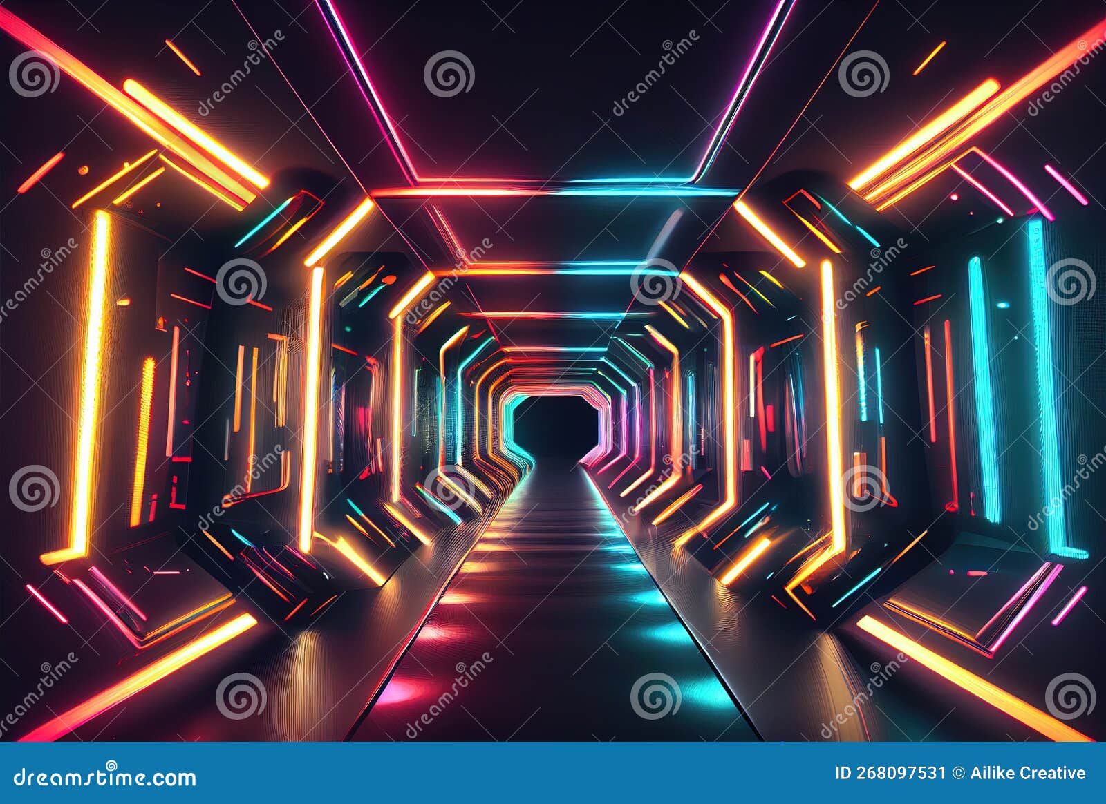 Futuristic Modern Backdrop of Cyberpunk Themed Neon Glowing Corridor ...