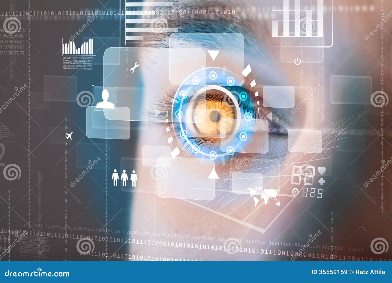 Futuristic Modern Cyber Man with Technology Screen Eye Panel Stock ...