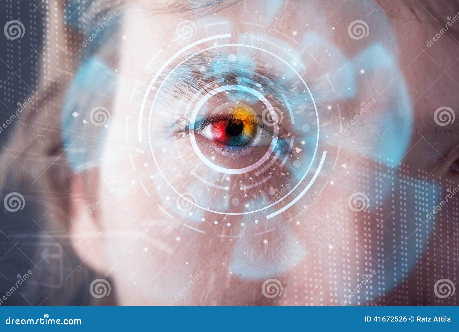 Futuristic Modern Cyber Man with Technology Screen Eye Panel Stock ...