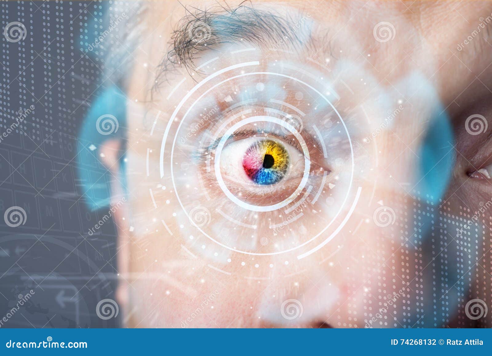 Futuristic Modern Cyber Man with Technology Screen Eye Panel Stock ...