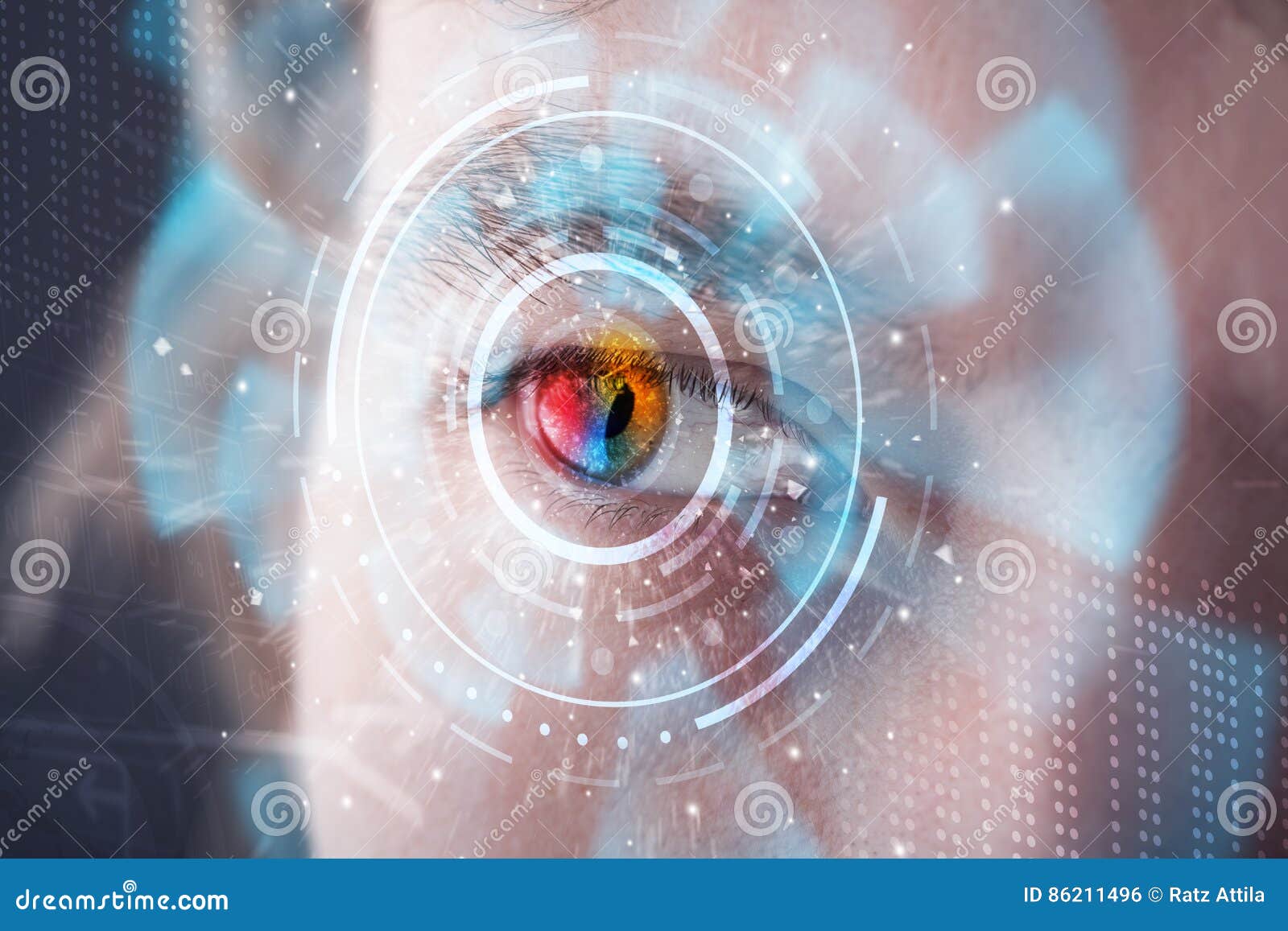 Futuristic Modern Cyber Man with Technology Screen Eye Panel Stock ...