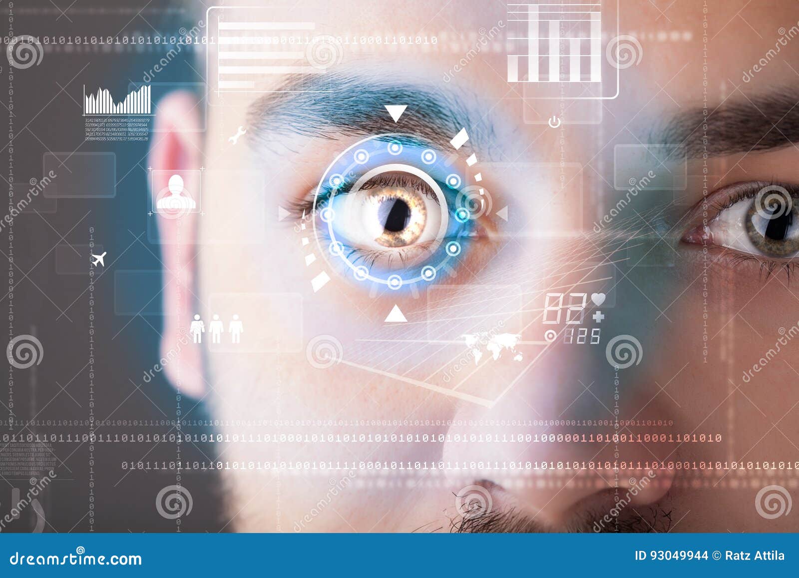 Futuristic Modern Cyber Man with Technology Screen Eye Panel Stock ...