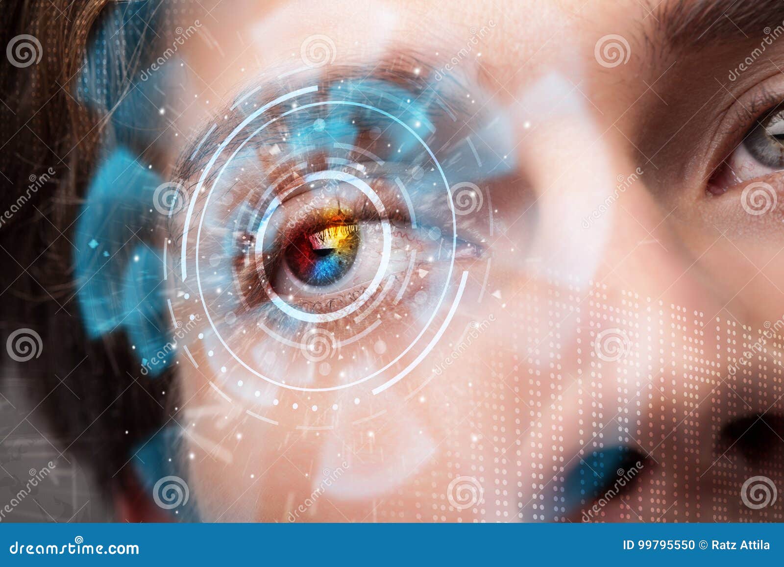 Futuristic Modern Cyber Man with Technology Screen Eye Panel Stock ...