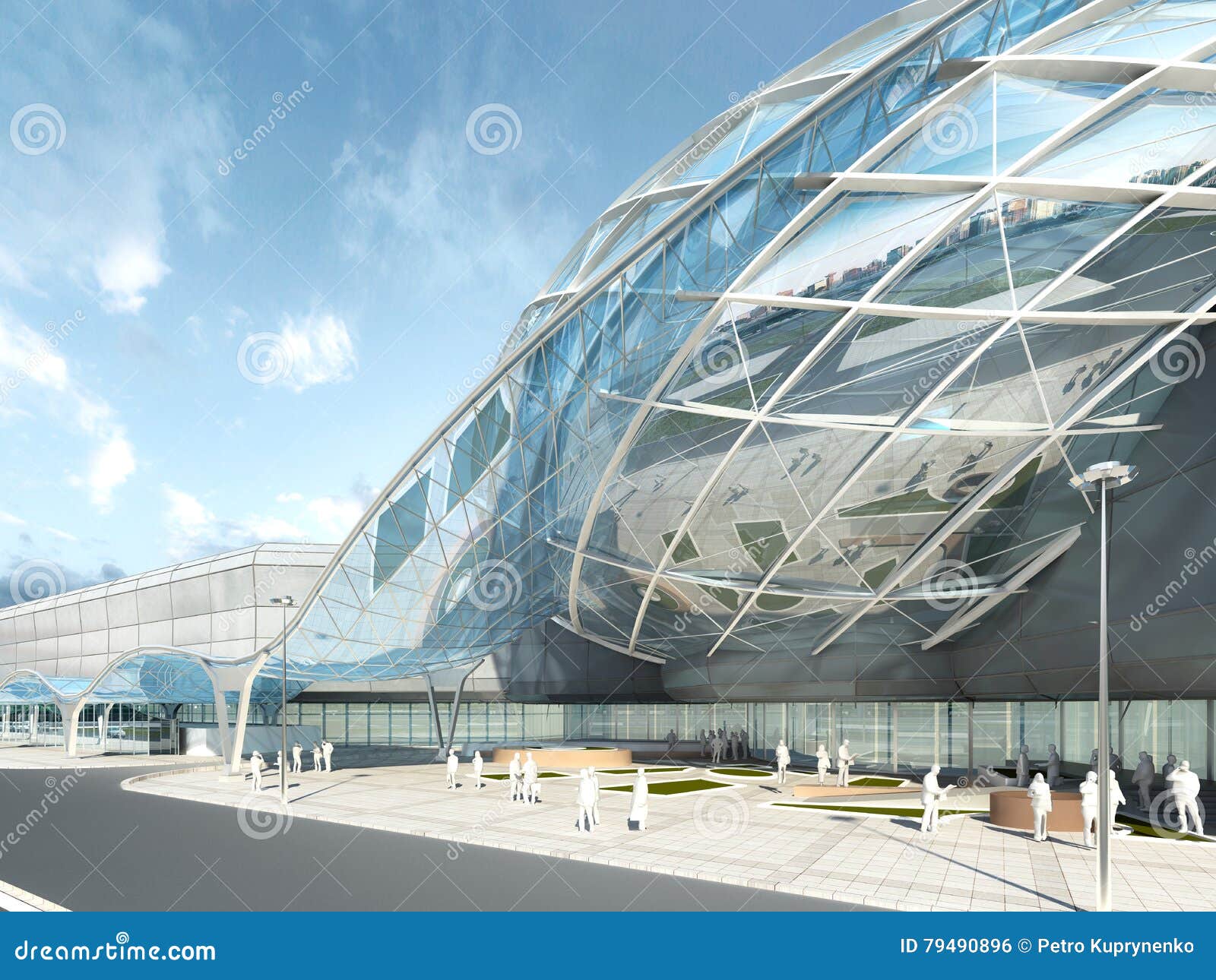 Futuristic Modern Design Mega Mall Glass and Steel. Stock Illustration ...