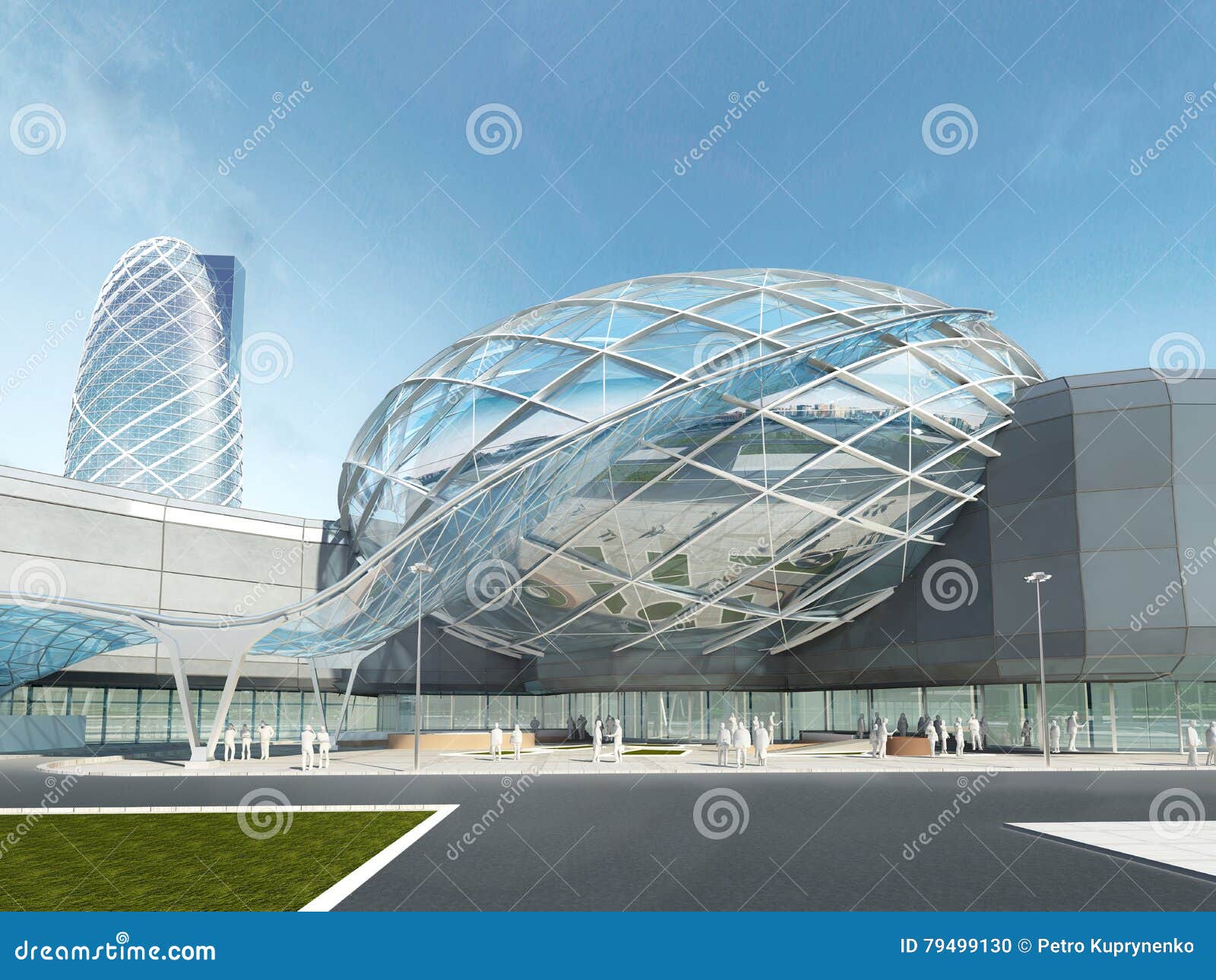 Futuristic Modern Design Mega Mall Glass and Steel. Stock Illustration ...