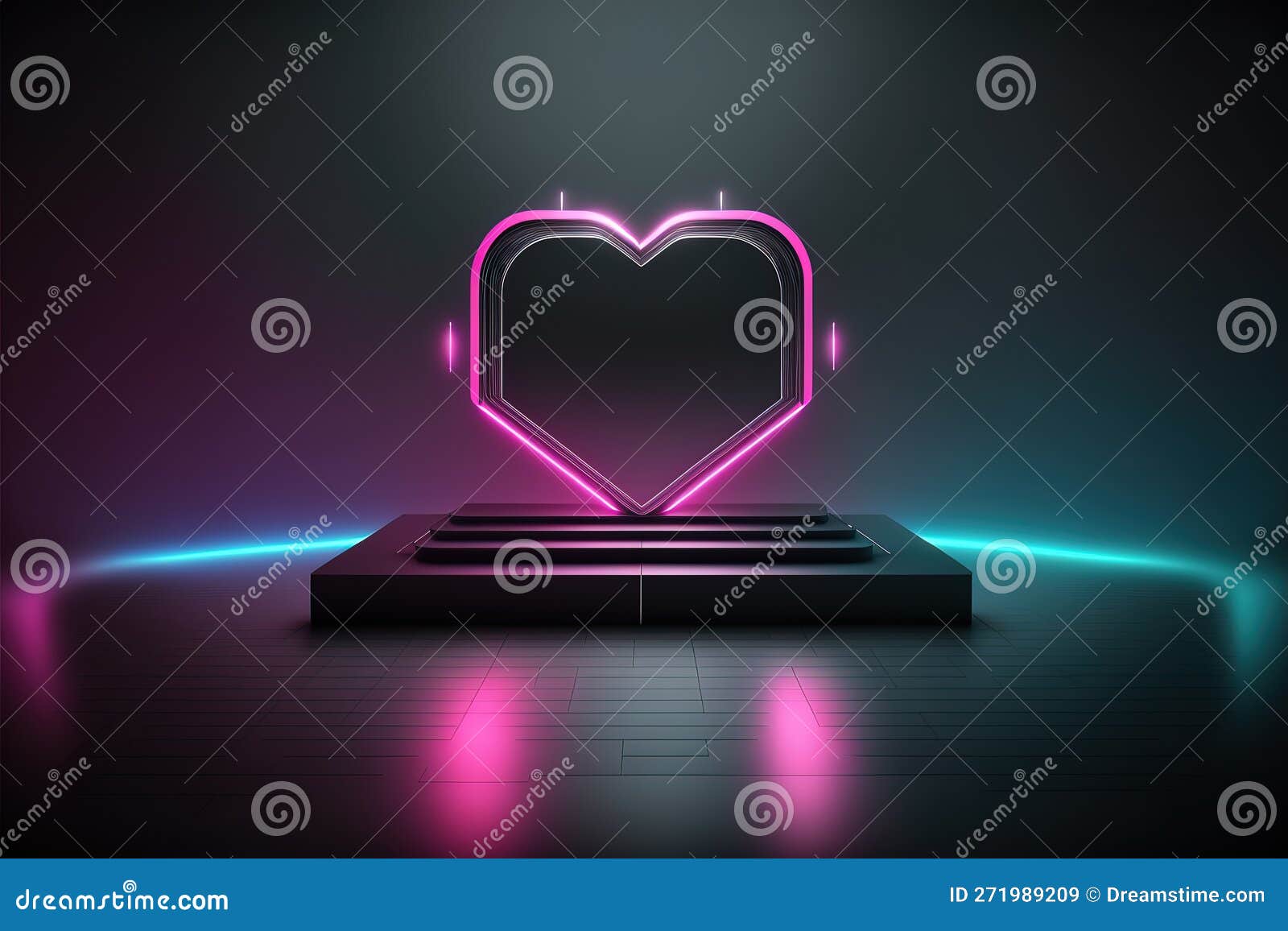 Futuristic Modern Empty Stage Reflective Dark Room with Glowing Heart ...