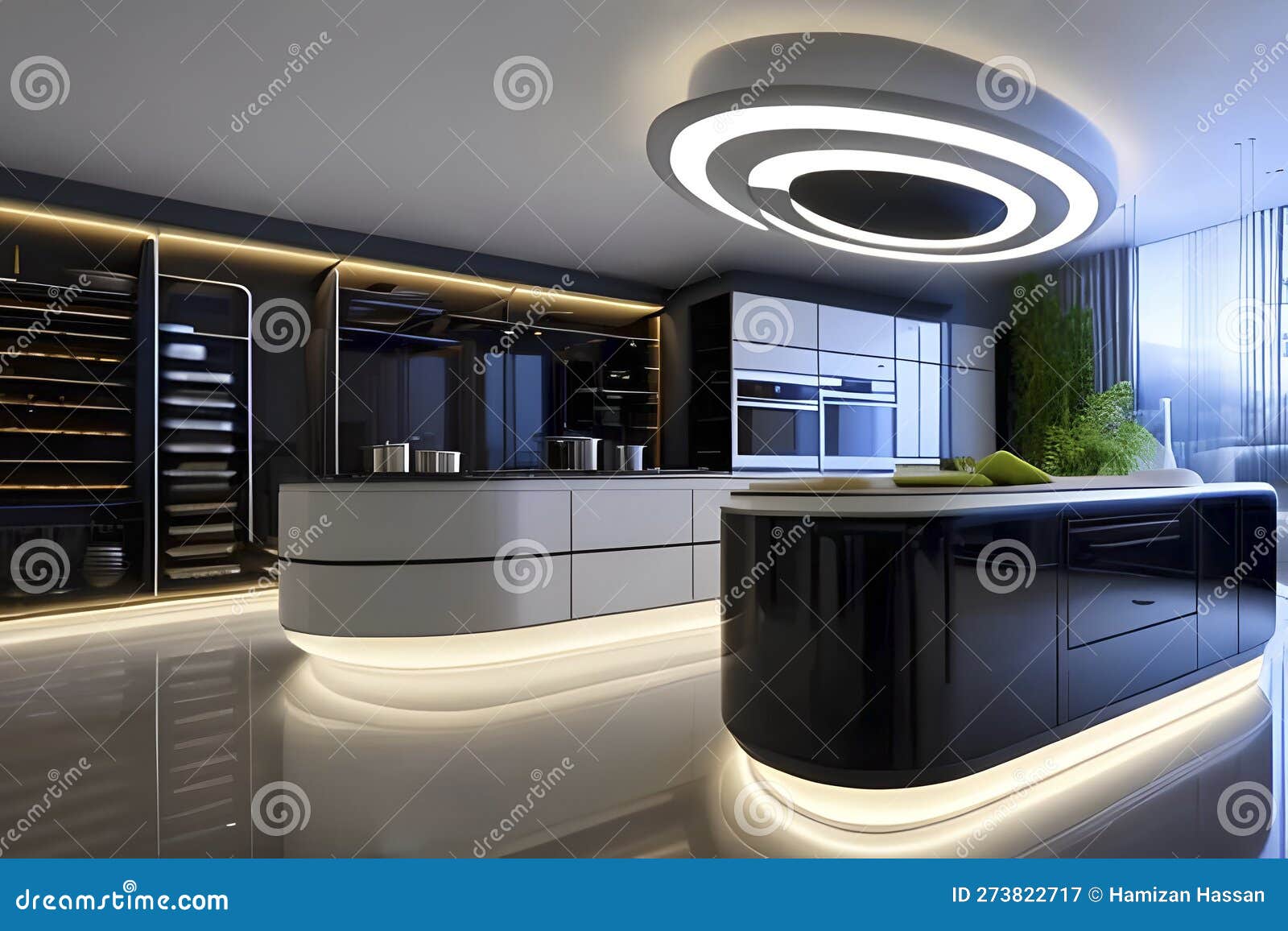 A Futuristic Modern Kitchen Concept Stock Illustration - Illustration ...