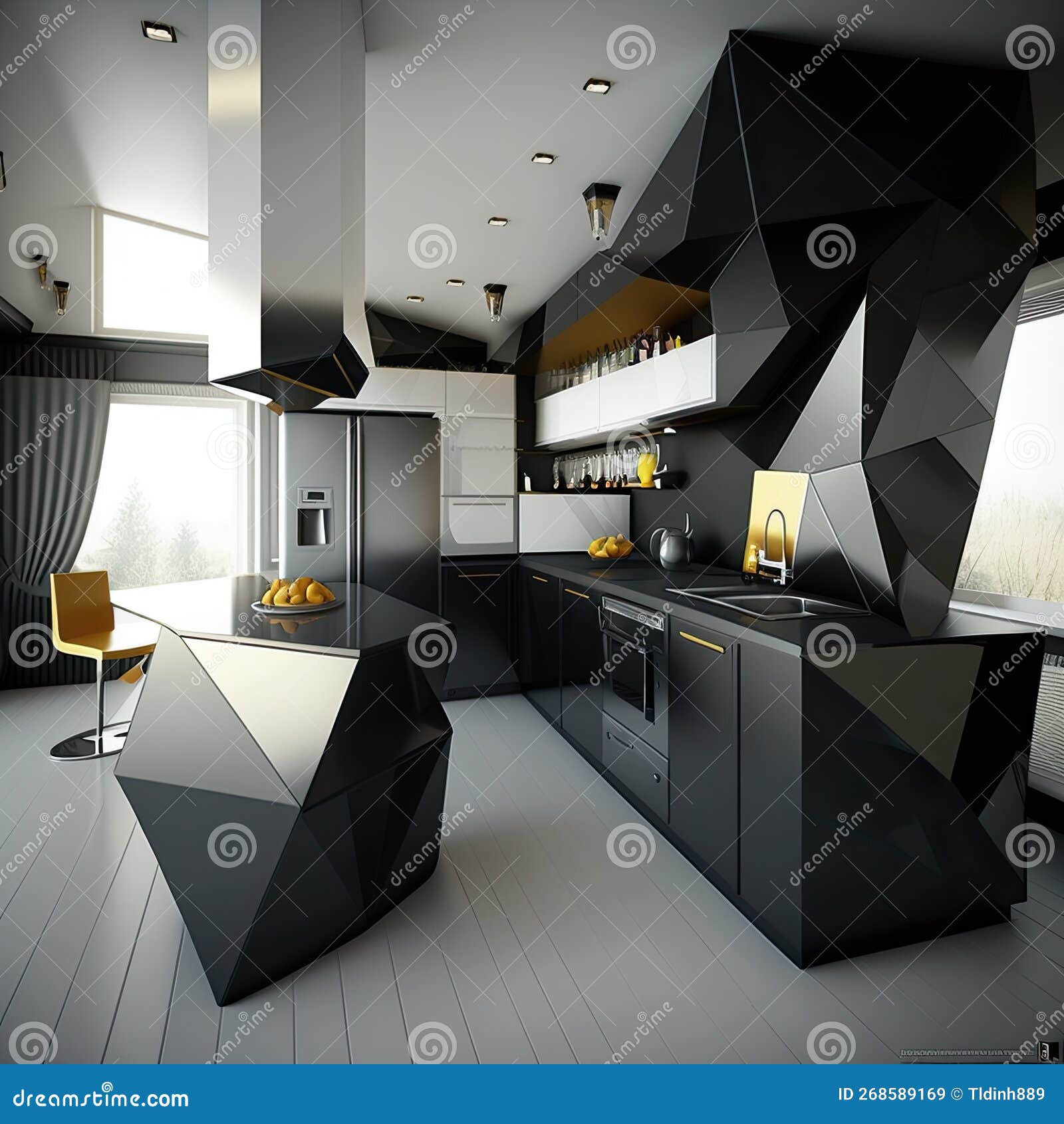 Futuristic Modern Kitchen Interior Stock Image - Image of room, home ...