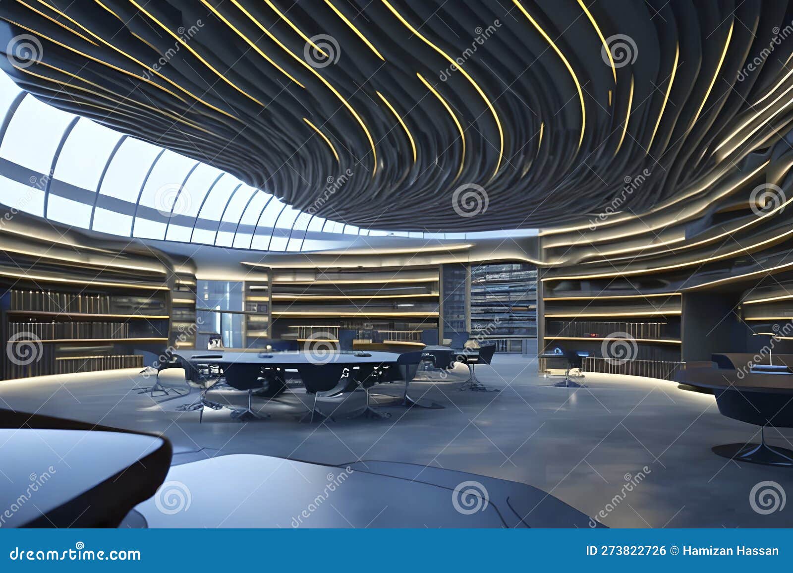 A Futuristic Modern Library Concept Stock Illustration - Illustration ...