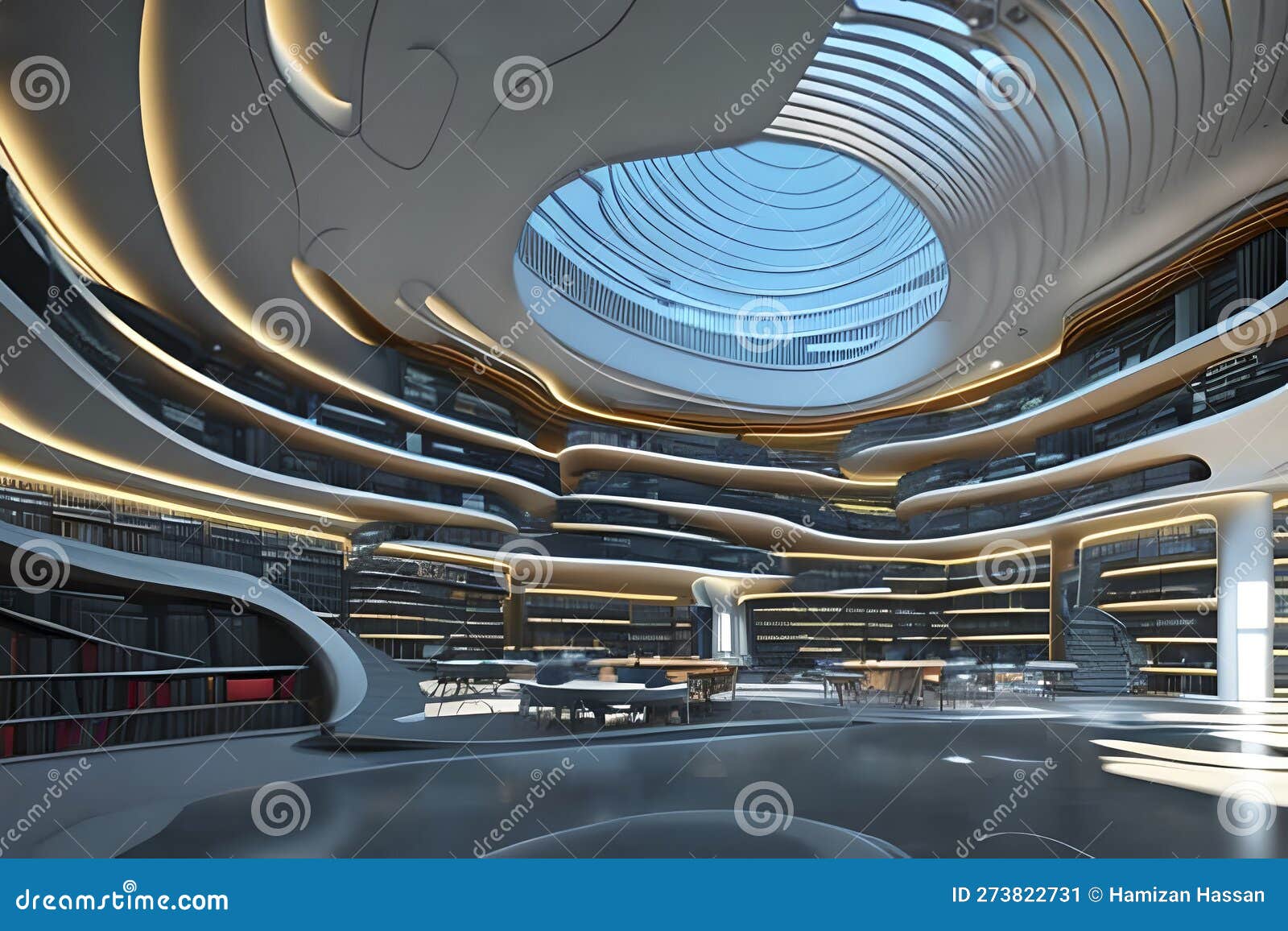 A Futuristic Modern Library Concept Stock Illustration - Illustration ...