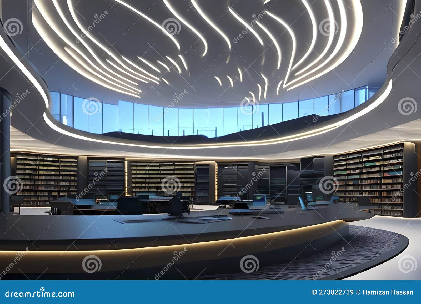 A Futuristic Modern Library Concept Stock Illustration - Illustration ...