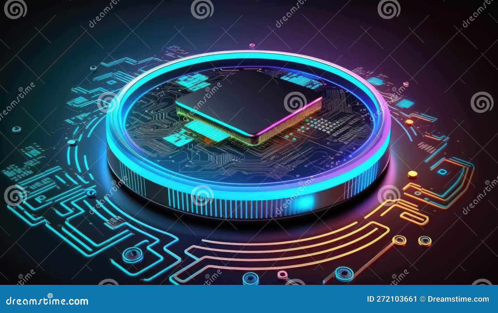 Futuristic Modern New Computer Processor Chip Colorful Neon Glowing ...