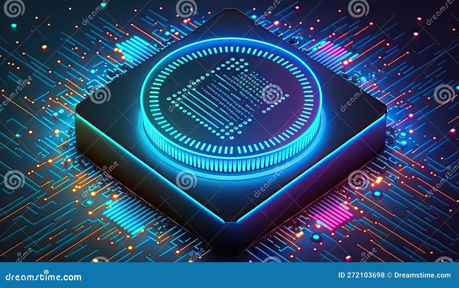 Futuristic Modern New Computer Processor Chip Colorful Neon Glowing ...