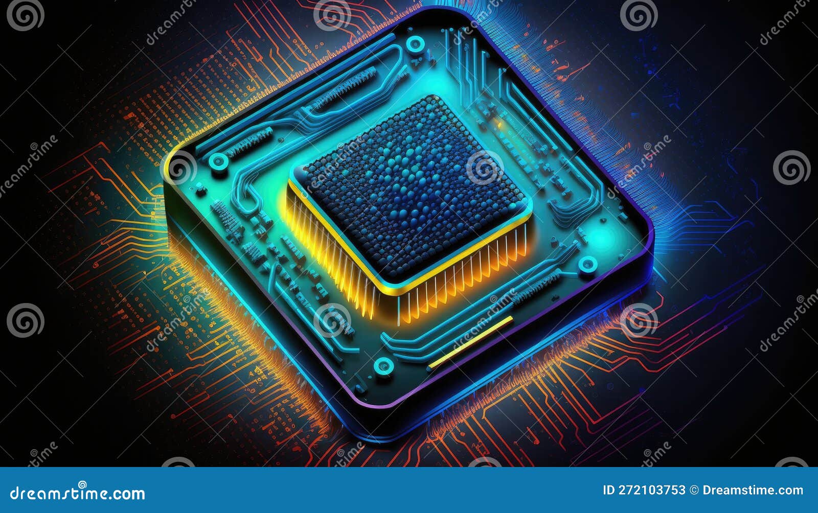 Futuristic Modern New Computer Processor Chip Colorful Neon Glowing ...