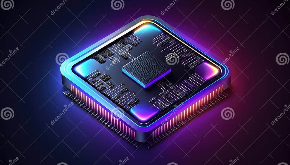 Futuristic Modern New Computer Processor Chip Colorful Neon Glowing ...