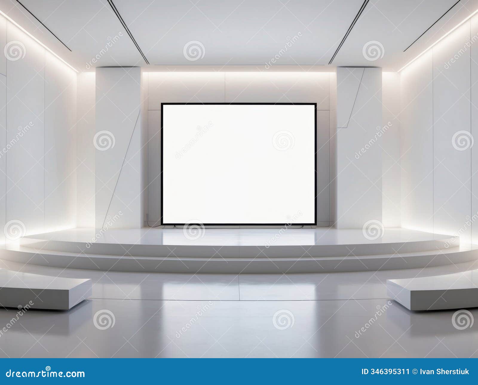 Futuristic Modern Podium Stage Platform with Empty Blank Screen. Stock ...