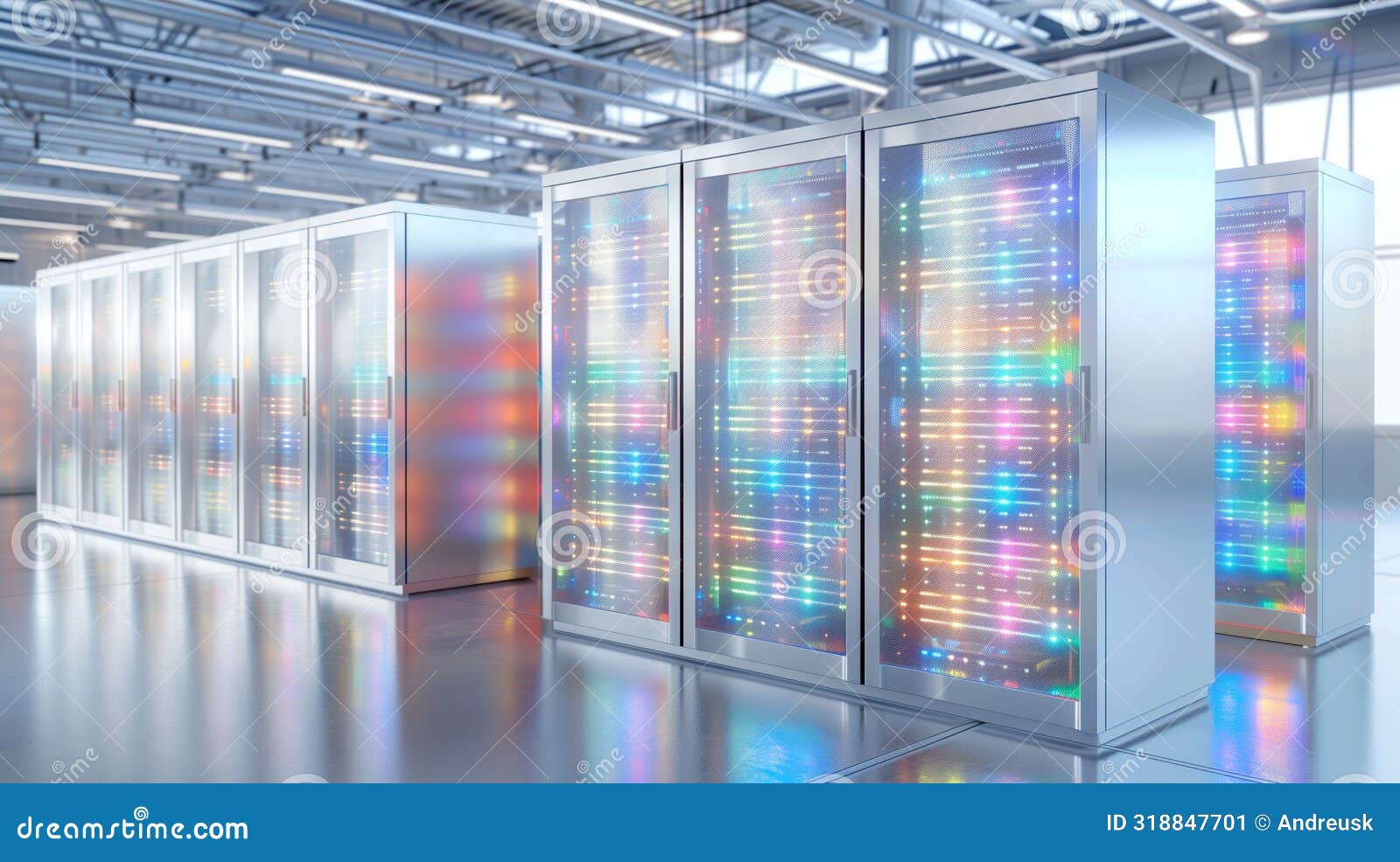 Futuristic Modern Server Room, Concept of AI Calculations and Quantum ...