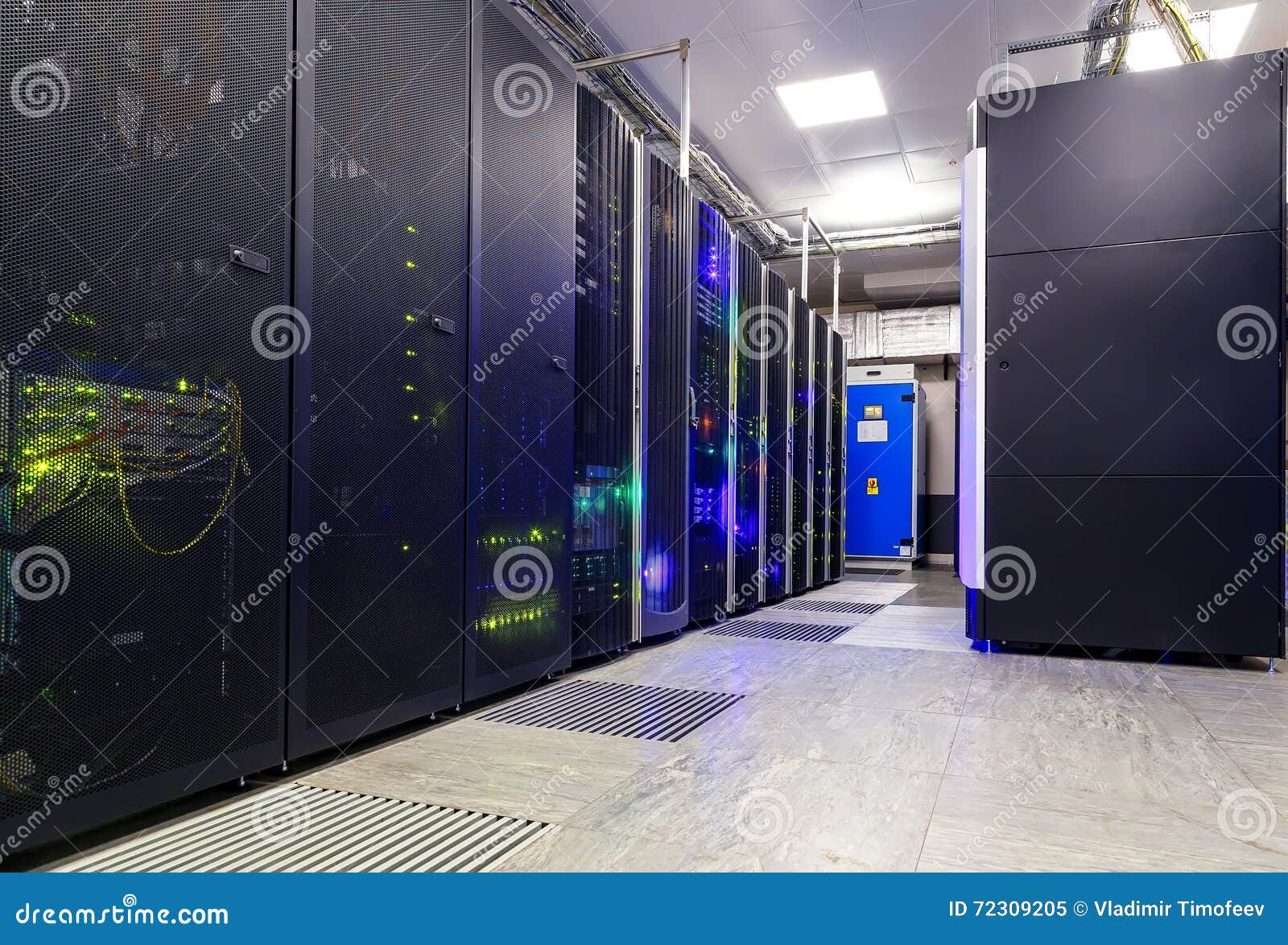 Modern Server Rack Cluster Under Meshed Door In Big Data Centre With ...