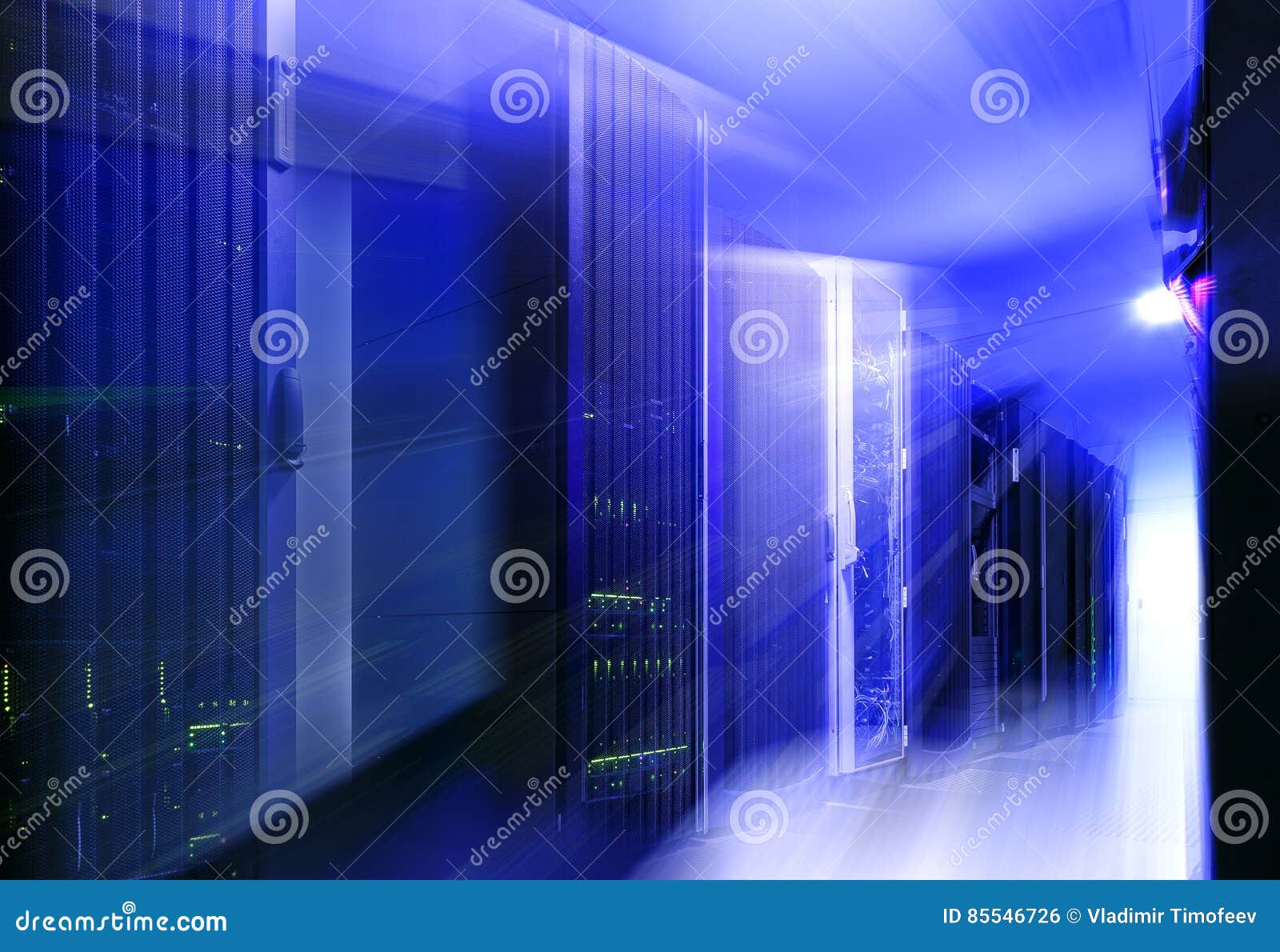 Modern Server Rack Cluster Under Meshed Door In Big Data Centre With ...