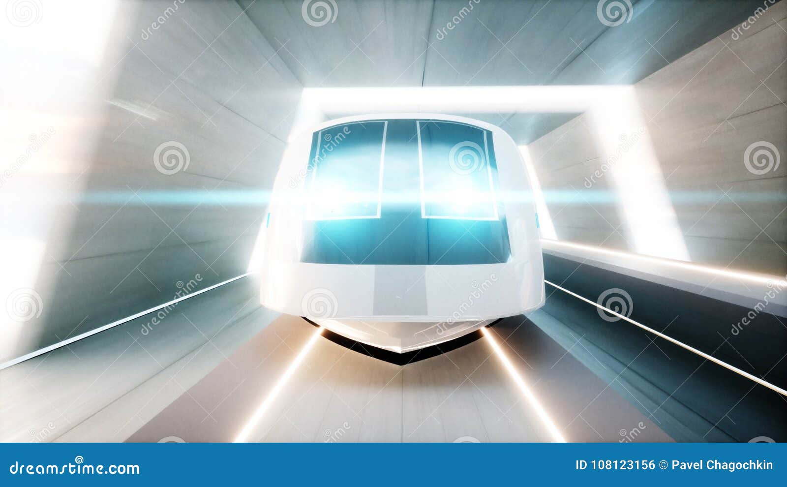 Futuristic Modern Train, Monorail Fast Driving In Sci Fi Tunnel ...