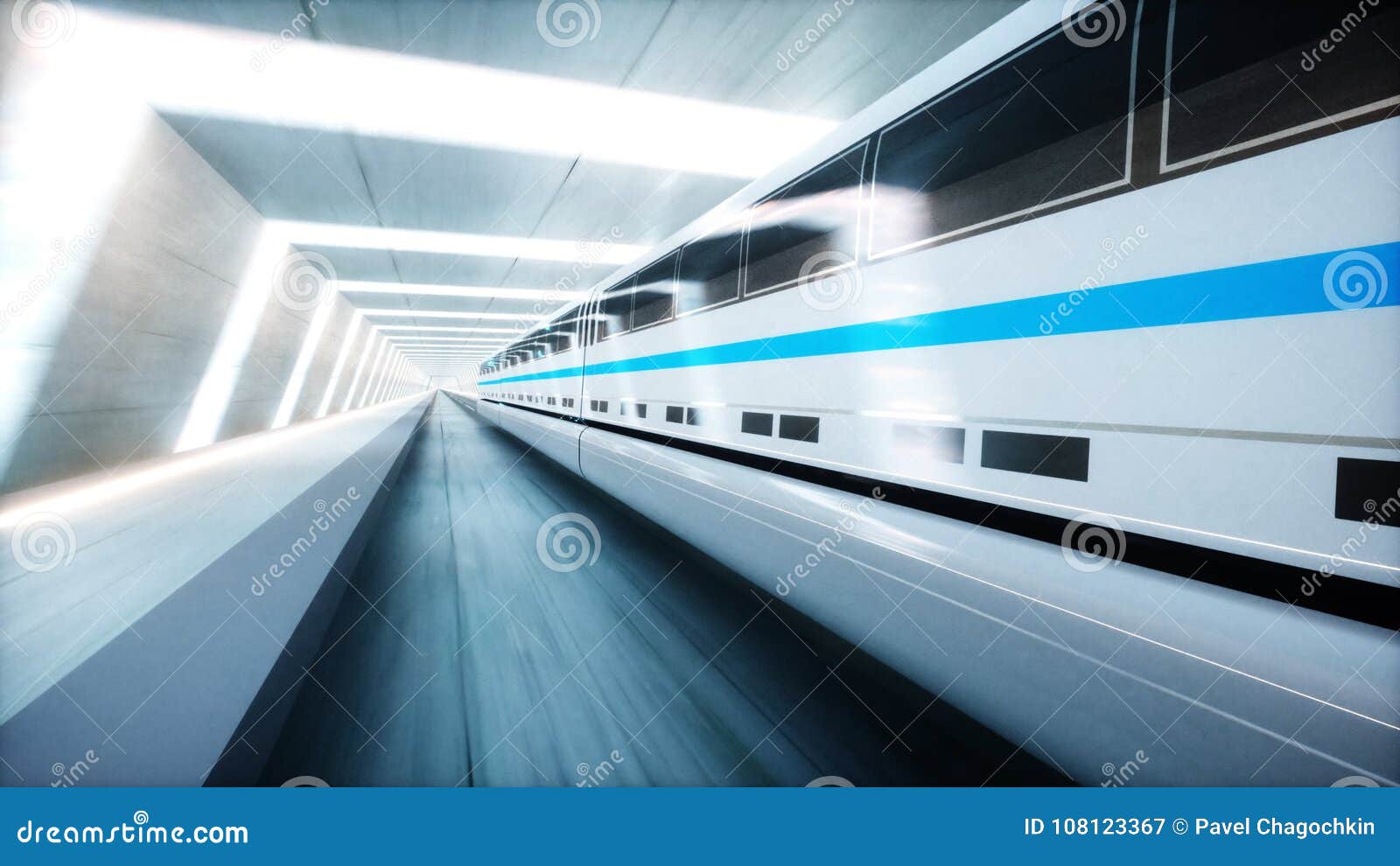Futuristic Modern Train, Monorail Fast Driving in Sci Fi Tunnel ...