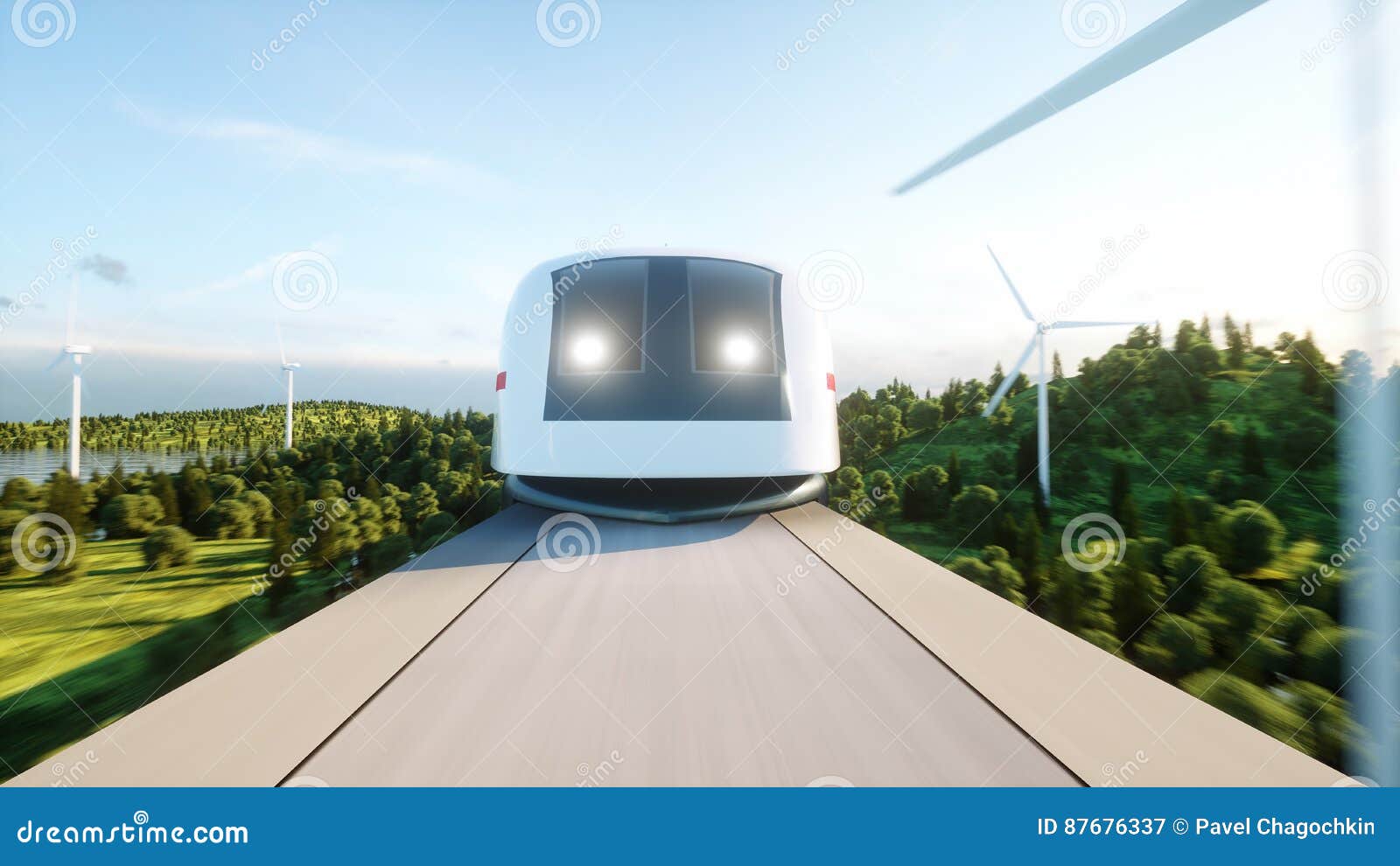 Futuristic, Modern Train Passing on Mono Rail. Ecological Future ...