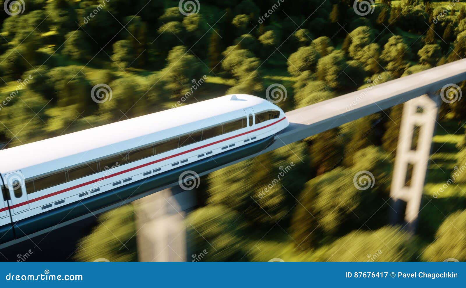 Futuristic, Modern Train Passing on Mono Rail. Ecological Future ...