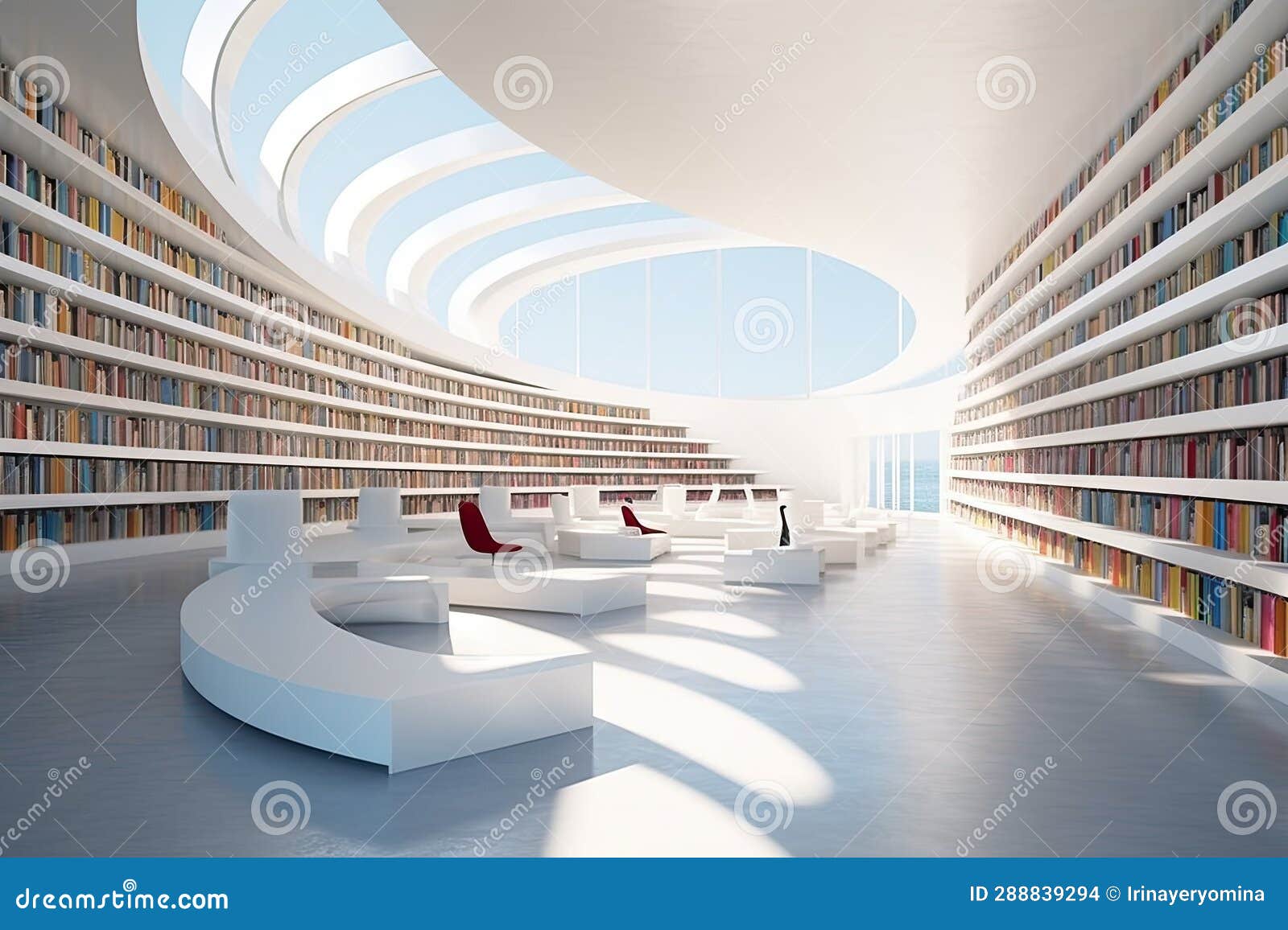 Futuristic Modern White Public Library. Light and Spacious Modern ...