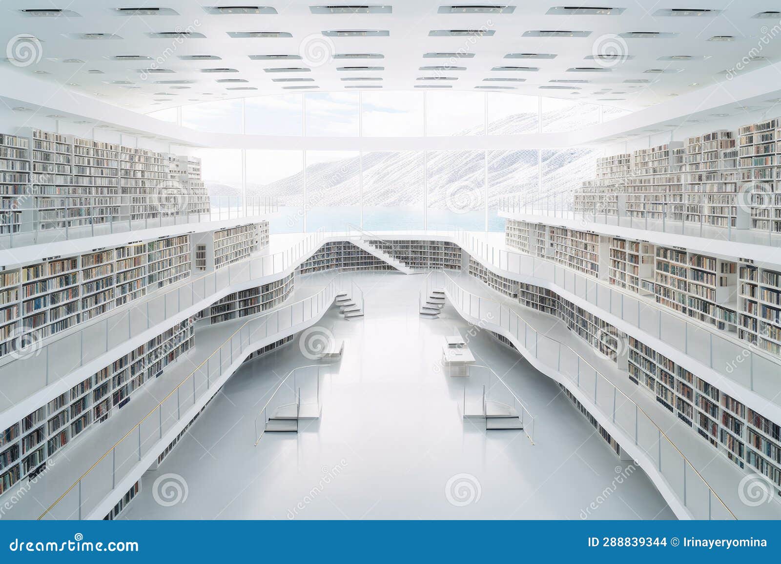 Futuristic Modern White Public Library. Light and Spacious Modern ...