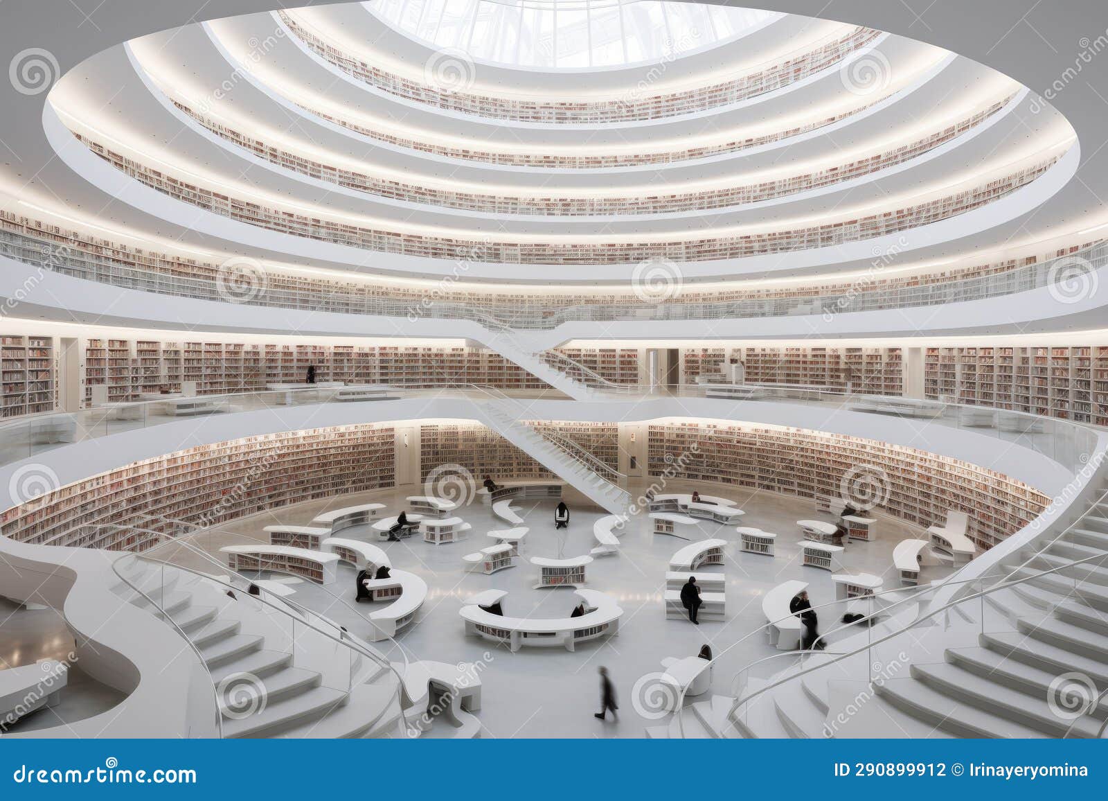 Futuristic Modern White Public Library. Light and Spacious Modern ...