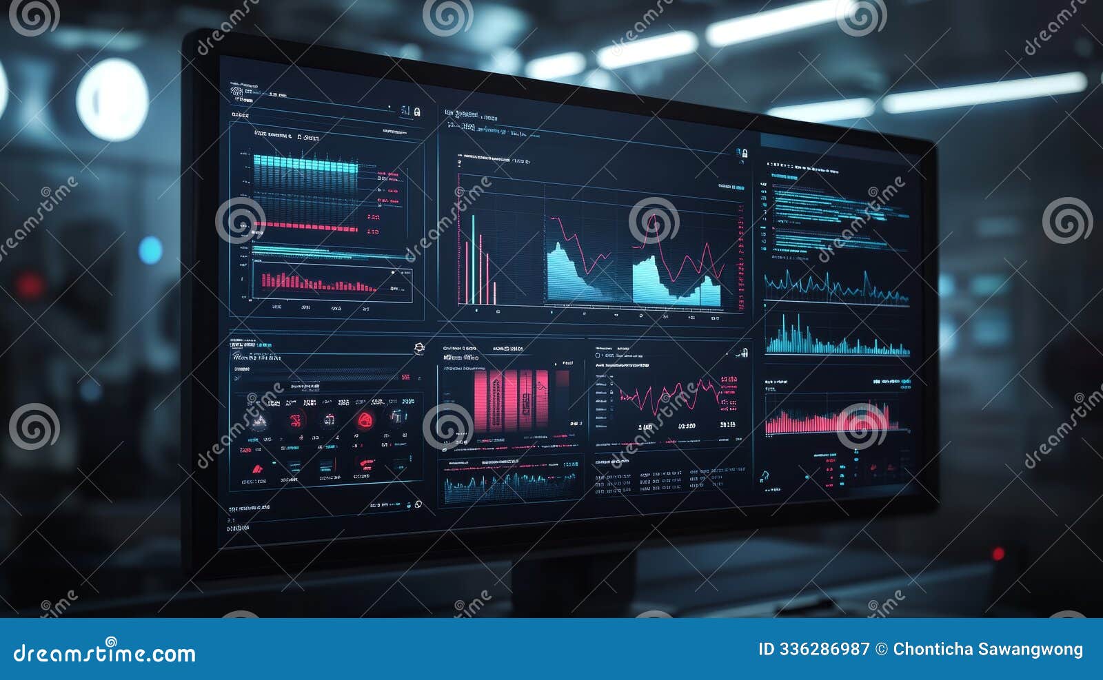 Futuristic Monitor Displaying Dynamic Data Visualization and Analytics ...