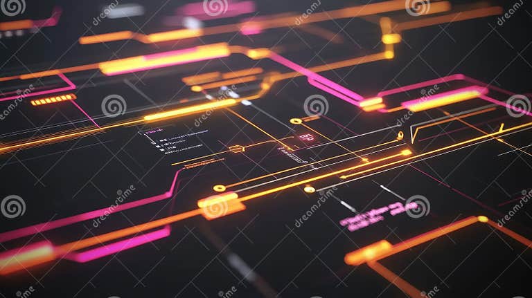 Futuristic Motherboard Circuit with Glowing Lines Transmitting Data Stock Photo - Image of board ...