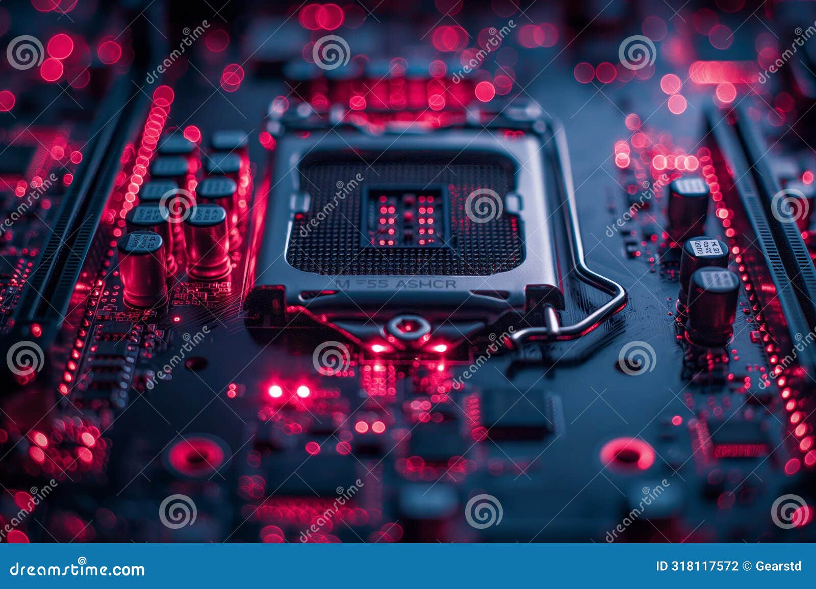 Futuristic Motherboard with Highlighted CPU and Circuits Stock Photo ...