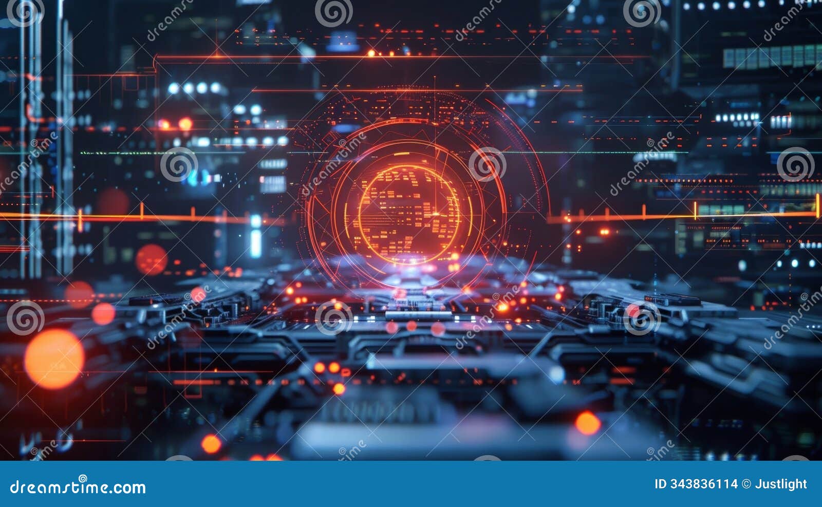 Futuristic Motherboard Processing Data with Holographic Interface ...