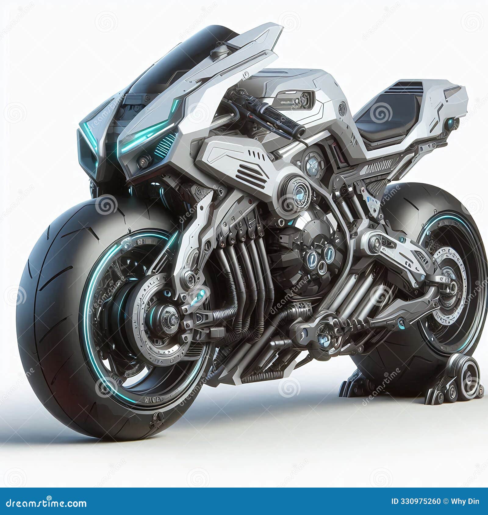 A Futuristic Motorcycle with a Complex Mechanical Design and Blue Neon ...