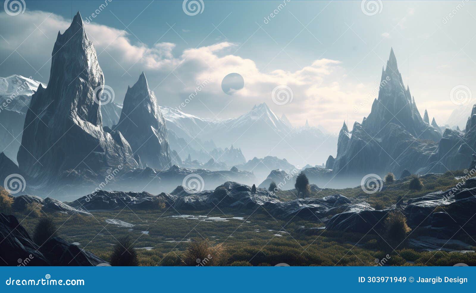 Futuristic Mountain Landscape Stock Illustration - Illustration of ...